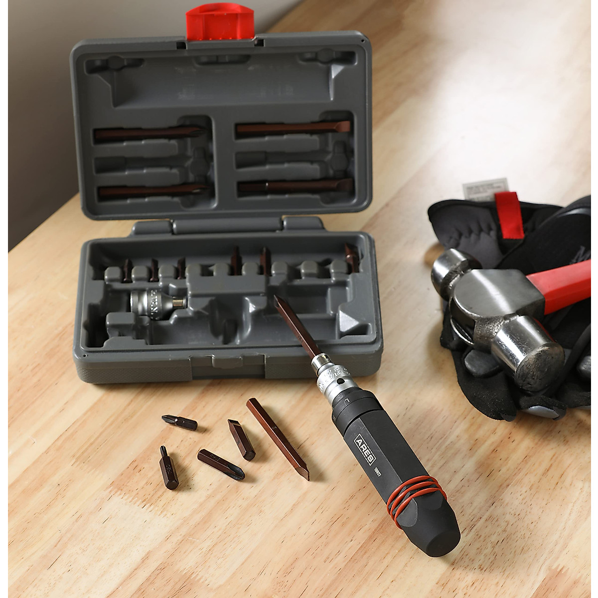 ARES 10027 – 1/2-Inch Drive Heavy Duty Hex Grip Impact Driver – 1/4-Inch & 5/16-Inch Bit Chucks – S2 Bits – Slotted 3/16, 1/4, 5/16, 3/8 Inch Bits – Phillips PH1, PH2, & PH3 Bits - T20, T25 Bits