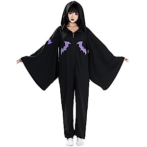 haikyuu Women Halloween Onesie Costume Bat Pajama Pumpkin Emoji Loungewear Turkey Hooded Kigurumi Jumpsuit Homewear (large, black)