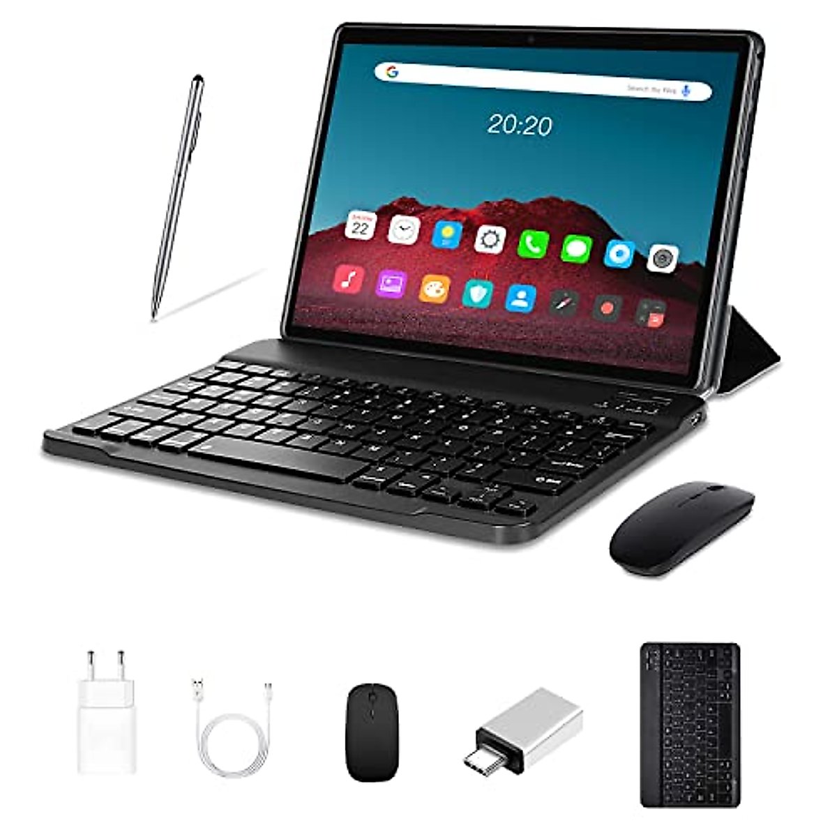 AOYODKG Tablet 2 in 1 with Keyboard, Tablet 10.1 inch Android 11, 4GB+64GB(128GB Expand), SIM 5G, Quad-Core, IPS HD Display, Dual Camera, WiFi, Bluetooth, GMS Certified Tablet PC, AYO-M40(Red)
