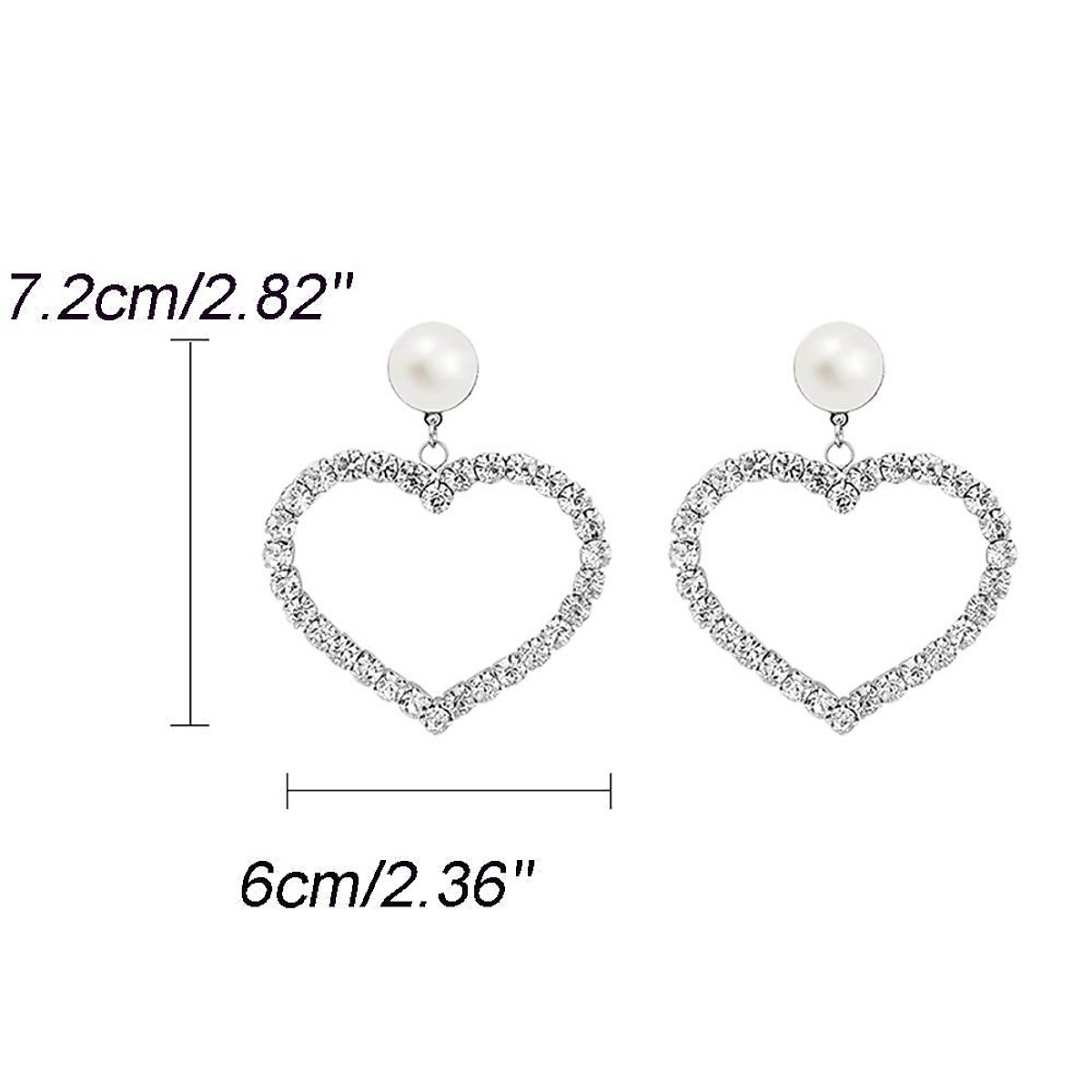 Xerling Pearl Crystal Rhinestones Love Heart Dangle Earrings Statement Wedding Drop Earrings for Women and Girls Bohemian Sparkly Jewelry Hoop Earring