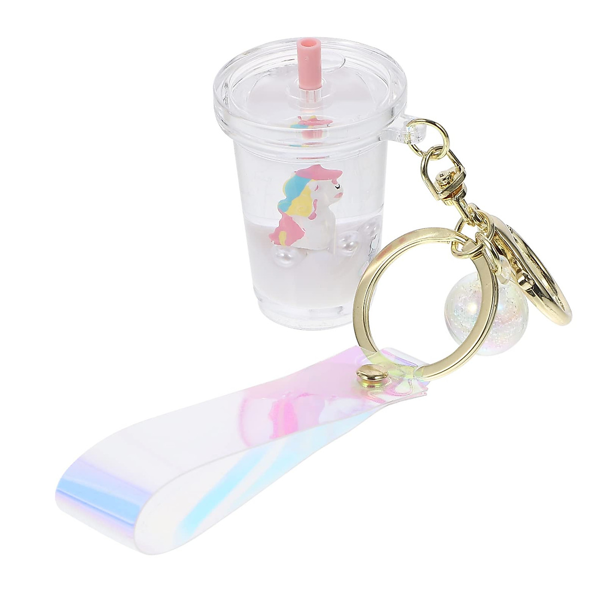 PRETYZOOM Kawaii Liquid Keychain Boba Tea Unicorn Keychain Floating Liquid Quicksand Milk Tea Keychain Lucky Bottle Keychain for Women