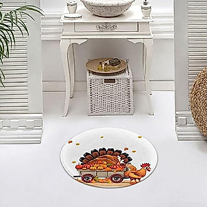 Super Soft Round Area Rug, Thanksgiving Turkey on Pumpkin Car Printed Flannel Bath Rug Non-Slip Circle Rug Washable Throw Rugs Decor Floor Mat Carpet for Living Room Sofa Bedroom 24 in
