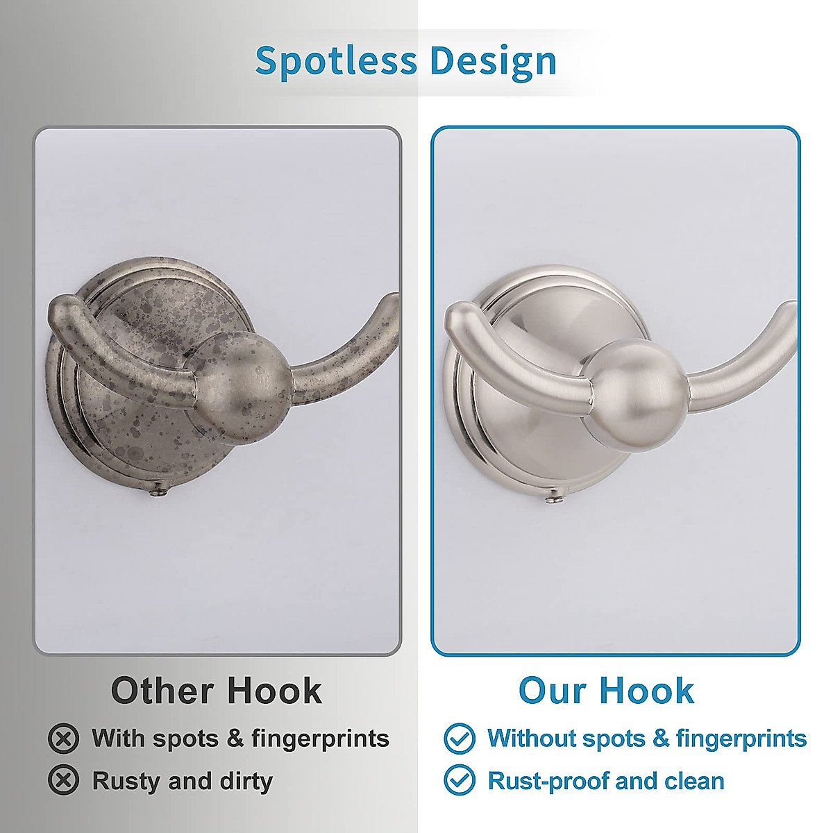 FILTA Bathroom Towel Hooks, Brushed Nickel Robe & Towel Hooks for Bathroom Wall Mounted, Traditional Bathroom Towel and Robe Wall Hooks for Hanging Towels, Bath Towel Hook for Shower Wall (2 Pack)