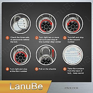 LanuBe Lock Standard Dial Combination Lock, 2 in. Wide, with Different Combinations, Black Turnplate, Pack of 48; Lock for School, Employee, Gym & Sports Locker, Case, Toolbox, Fence and so on