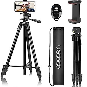 60" Phone Tripod, UEGOGO Tripod for iPhone with Remote Shutter and Universal Clip, Compatible with iPhone/Android/Sport Camera Perfect for Video Recording/Selfies/Live Stream/Vlogging