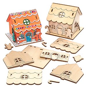 Baker Ross AX364 Gingerbread House Wooden Tealight Holder Kits - Pack of 3, Decorate and Display for Christmas Decorations, Ideal Kids Arts and Crafts Project