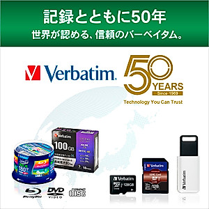 Verbatim Japan VBE260NP20SV1 Repeated Recording Blu-ray Disc BD-RE DL, 50 GB, 20 Sheets, White Printerable, Single Side, 2 Layers, 1-2 Time,