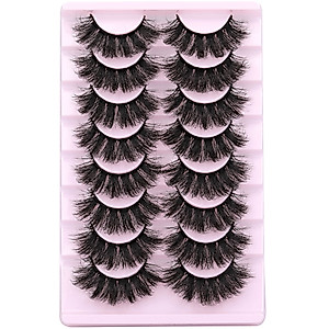 False Eyelashes Thick 20MM Lashes Mink Fluffy Volume 3D Fake Eyelashes Dramatic Full Long Faux Mink Eye Lashes Pack 8 Pairs Big Curly False Lash ALICROWN