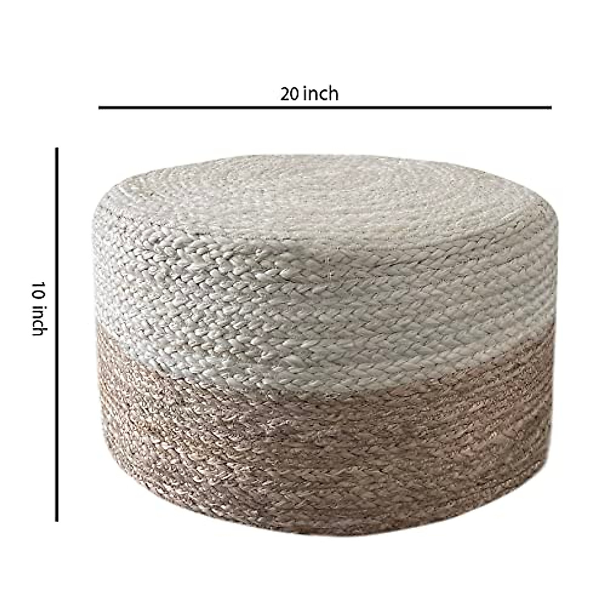 S & L Homes Pouf Ottoman - 100% Jute Braided Footrest Pouf Hand Knitted Traditional Cord Boho Pouffe for Living Room, Bedroom, Nursery, Patio, Lounge Colorblock - Natural Ivory (20”x20”x10”)