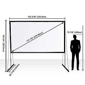 150" PVC Diagonal Portable Detachable Projector Screen with Stand - Detachable 160 Degree Wide Viewing 1.1 Gain & 16:9 Aspect Ratiosupports 2D 3D 4K HD Projection Outdoor Open-air Movie (150")