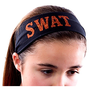 Funny Girl Designs TEAM SPORT Cotton Stretch Headband with your personalized GLITTER Text - 2.5 inch Wide Headband - Your COLORS and TEXT