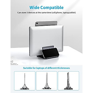 MOMAX Vertical Laptop Stand Holder, Gravity Auto Locking Holder Storage Dock, Space Saving for Desk Organizer, Fits All MacBook, iPad, Surface, Dell, Chromebook, Gaming Laptops (Up to 17.3 inches)