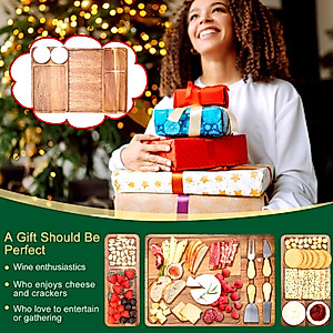 9 PCS Acacia Wood Cheese Board and Knife Set Large Charcuterie Platter Meat Cheese and Cracker Tray Vegetarian Fruit Snack Board Food Serving Tray Grazing Board Magnetic Charcuterie Board Gift Set