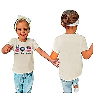 Boys and Girls Independence Day Peace Love America Print Short Sleeved T Shirt 3 to 14 Years Old Children Short T Shirt (Z, 9-10 Years)
