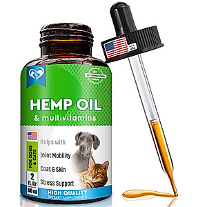 Cat & Dog Hemp Oil Drops - Pet Calming Anti Anxiety & Herbal Stress Relief - Natural Organic Liquid Medication for Arthritis & Hip, Joint Pain Releaf - Dog Sedative Supplements Made in USA