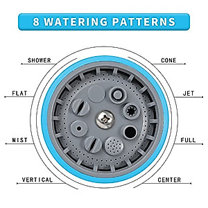 Garden-Hose-Nozzle,NARUNDREN Heavy-Duty Metal Water Hose Nozzle with 8 Adjustable Spray Patterns, HIGH-Pressure Hose Nozzle for Watering Garden Washing Cars and Showering Pets