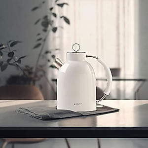 Electric Kettle,ASCOT Electric Kttle Stainless Steel Tea Kettle Fast Boiling Water Heater 1.6L, 1500W, BPA-Free, Cordless, Automatic Shutoff, Boil-Dry Protection，White