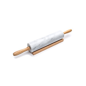 Fox Run Polished Marble Rolling Pin with Wooden Cradle, 10-Inch Barrel, White