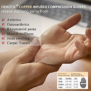 HENOTIC Copper Arthritis Gloves for Women Men, Fingerless Breathable & Moisture Wicking Arthritis Compression Gloves for Relieving Carpal Tunnel Aches, Rheumatoid Pains, Joint Swell