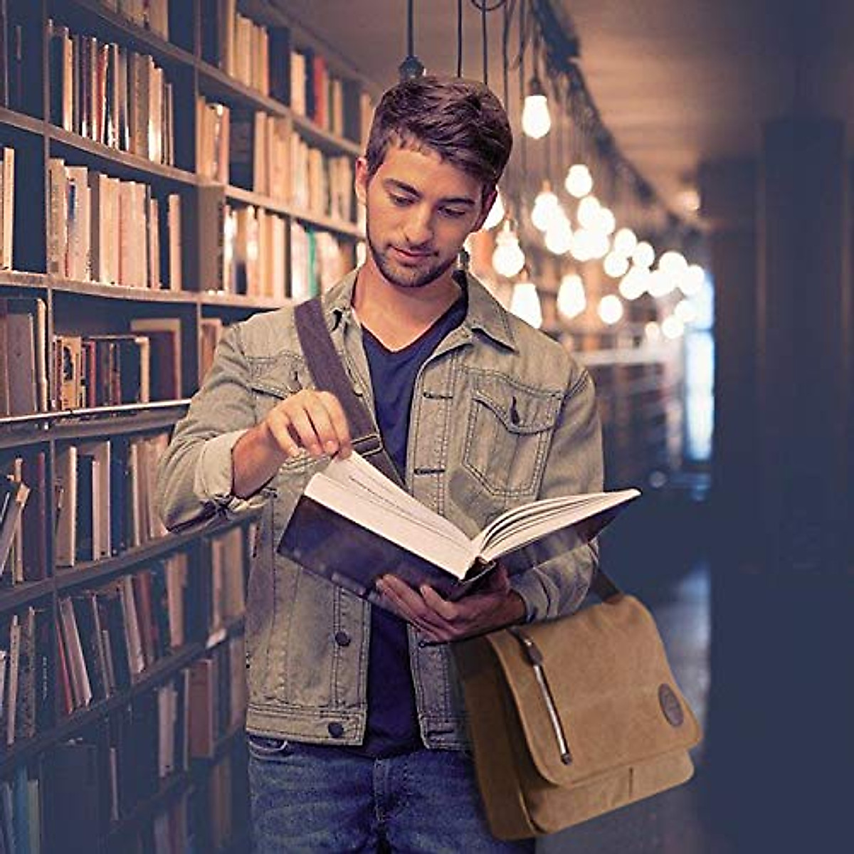 Vintage Canvas Satchel Messenger Bag for Men Women,Travel Shoulder bag 13.5" Laptop Bags Bookbag (Coffee)