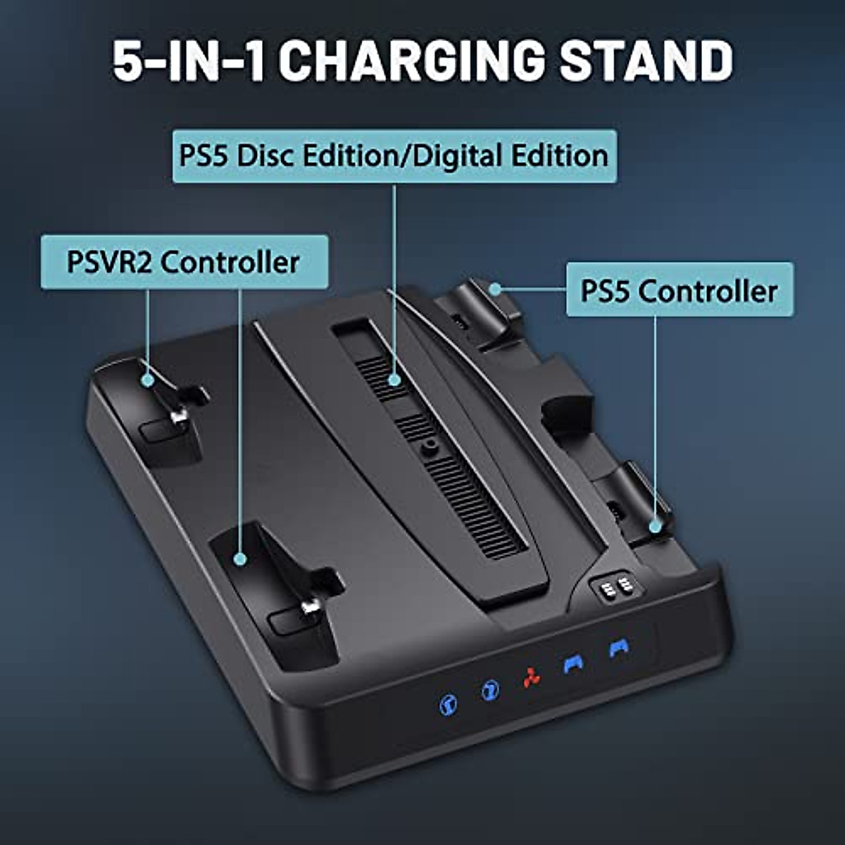 Upgraded PSVR2 Controller Charging Dock,PS5 Controller Charger, Cooling Station with 3-Level Speeds Silent Fan,VR and PS5 Stand Horizontal Display Your PSVR2 and PS5 Accessories