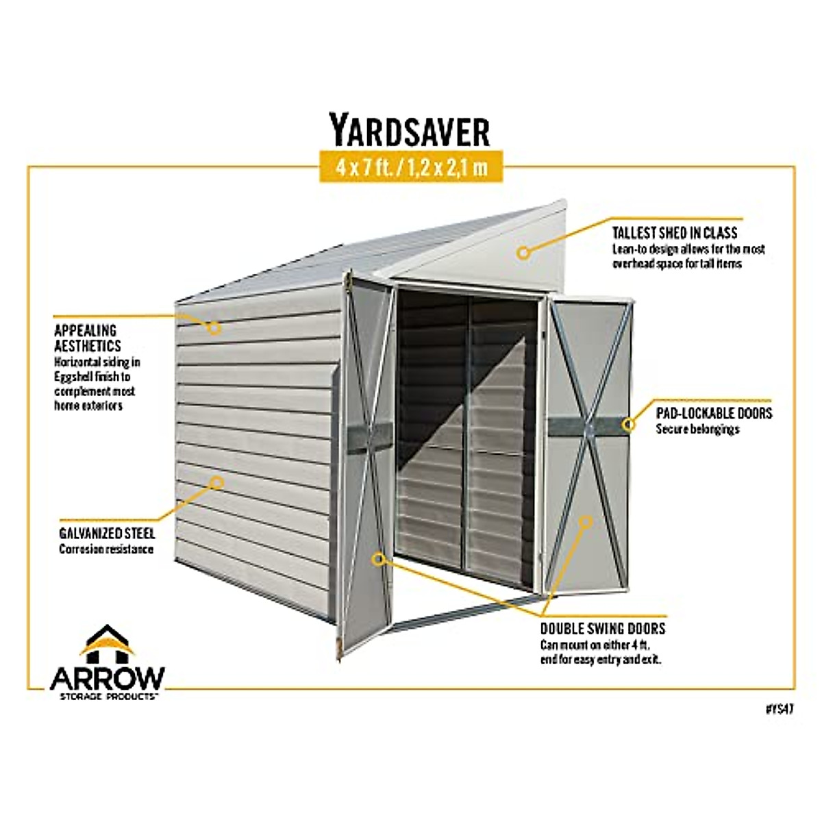 Arrow Shed 4' x 7' Yardsaver Compact Galvanized Steel Storage Shed with Pent Roof