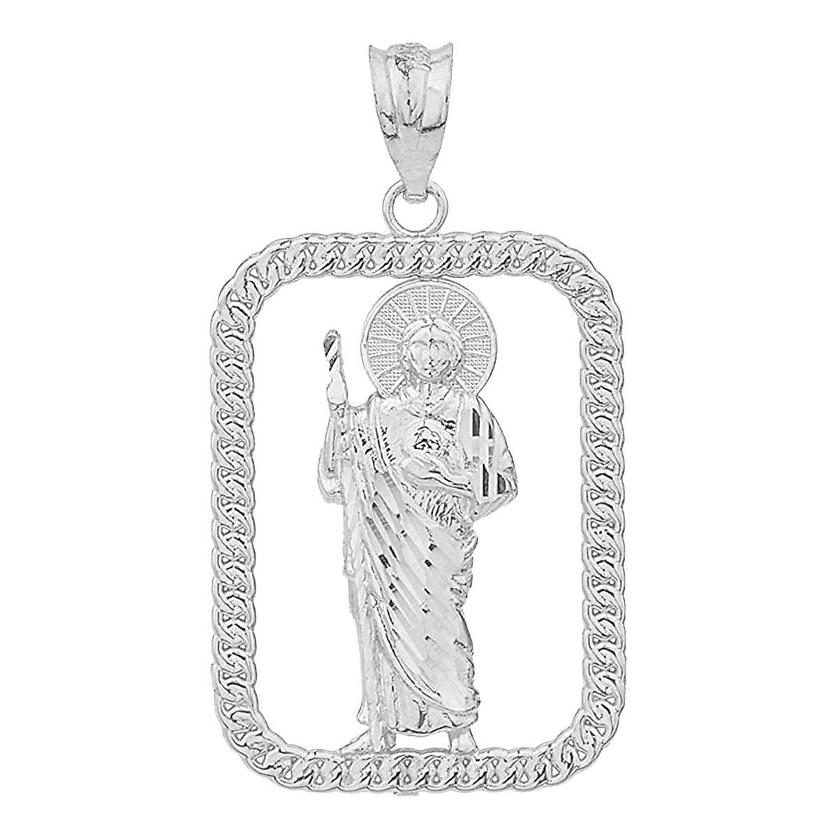 .925 Sterling Silver 1-1/2" Christian Saint Jude Thaddeus Patron Saint of Lost Causes Pendant - Pendant Only