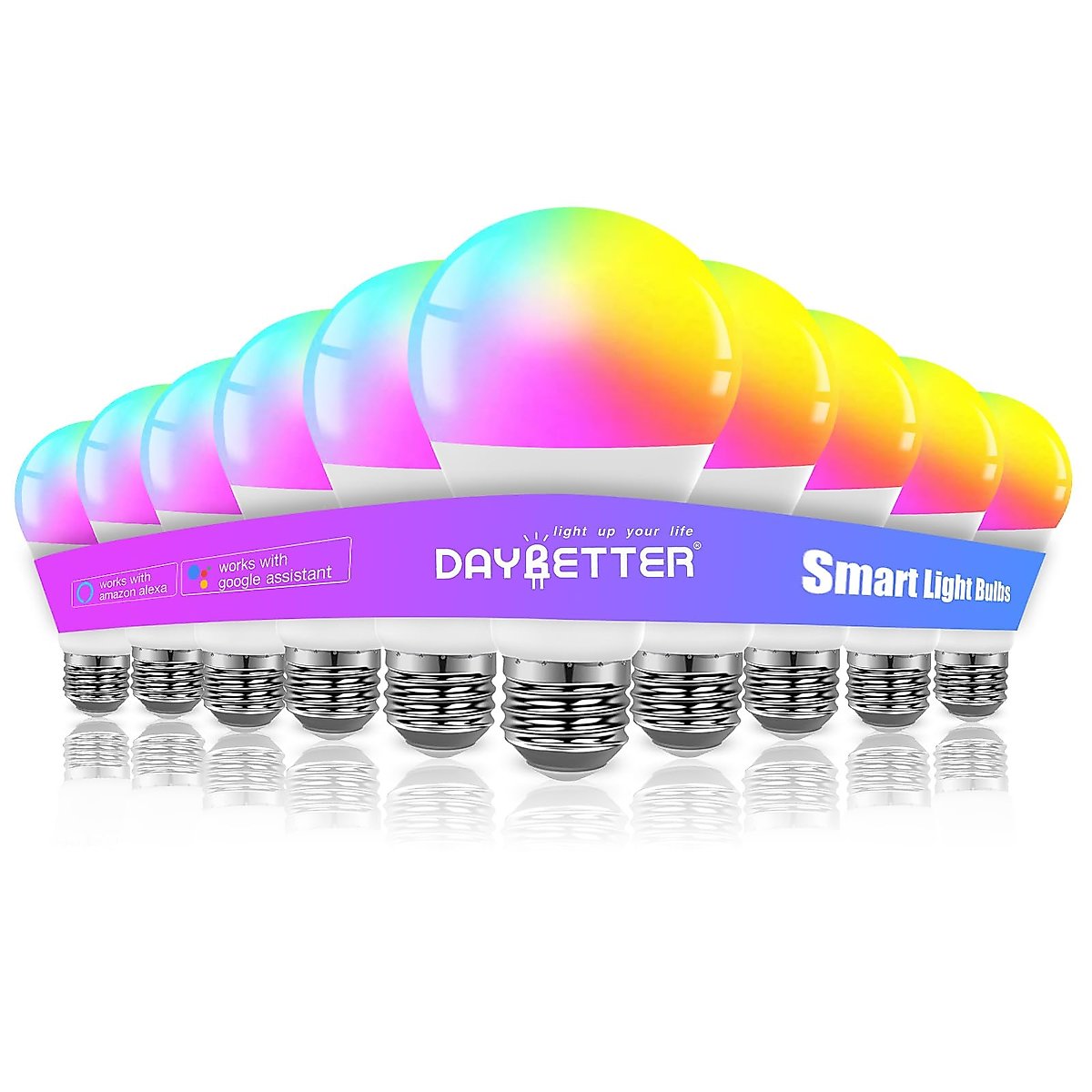 DAYBETTER Smart Light Bulbs, Alexa Light Bulbs, Smart Bulbs that Work with Alexa and Google Assistant, Color Changing Light Bulb, RGBCW WiFi & Bluetooth Dimmable LED Light Bulb, A19 E26 800LM, 10 Pack