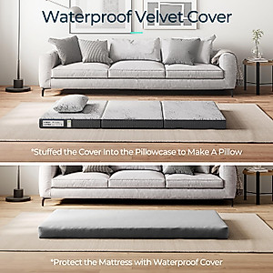 LINSY LIVING Foldable Mattress Full, 4 Inch Gel Memory Foam Trifold Mattress, Folding Mattress with Bonus Waterproof Cover Soft Full Size Mattress with Removable & Washable Cover, Grey