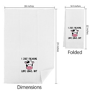 I Just Freaking Love Cows OK Funny Kitchen Towels Tea Towels,16 X 24 Inches Cotton Modern Dish Towels Dishcloths,Dish Cloth Flour Sack Hand Towel for Farmhouse Kitchen Decor,Farm Animal Lovers Gifts