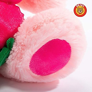 BEJOY Teddy Bear Stuffed Animals Plush Bear Holding Rose Soft Plush Toy Valentine's Day, 16 Inch, Pink