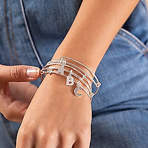 Alex and Ani Expandable Bangle for Women, Initial T Letter Charm, Shiny Silver Finish, 2 to 3.5 in