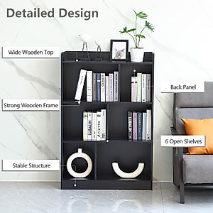 COMUHOME Book Shelf with Back Panel Stability 6 Cube Bookcase Multifunctional Cube Storage Organizer for Bedroom Living Room Office Closet School in Black with 31.49''W