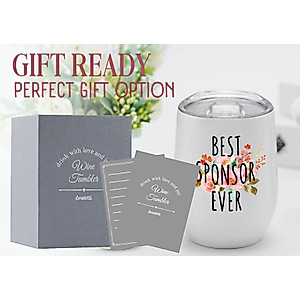 Onebttl Sponsor Gift Wine Tumbler - 12oz Double Wall Vacuum Insulated Stainless Steel Cup Mug with Lid, Confirmation Sponsor Gift for Women - White