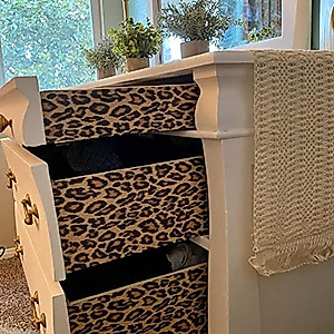 Self Adhesive Vinyl Leopard Film Shelf Liner Decorative Leopard Furniture Sticker Paper for Arts Crafts Walls Cabinets Dresser Drawer Decal 17.7X117 Inches