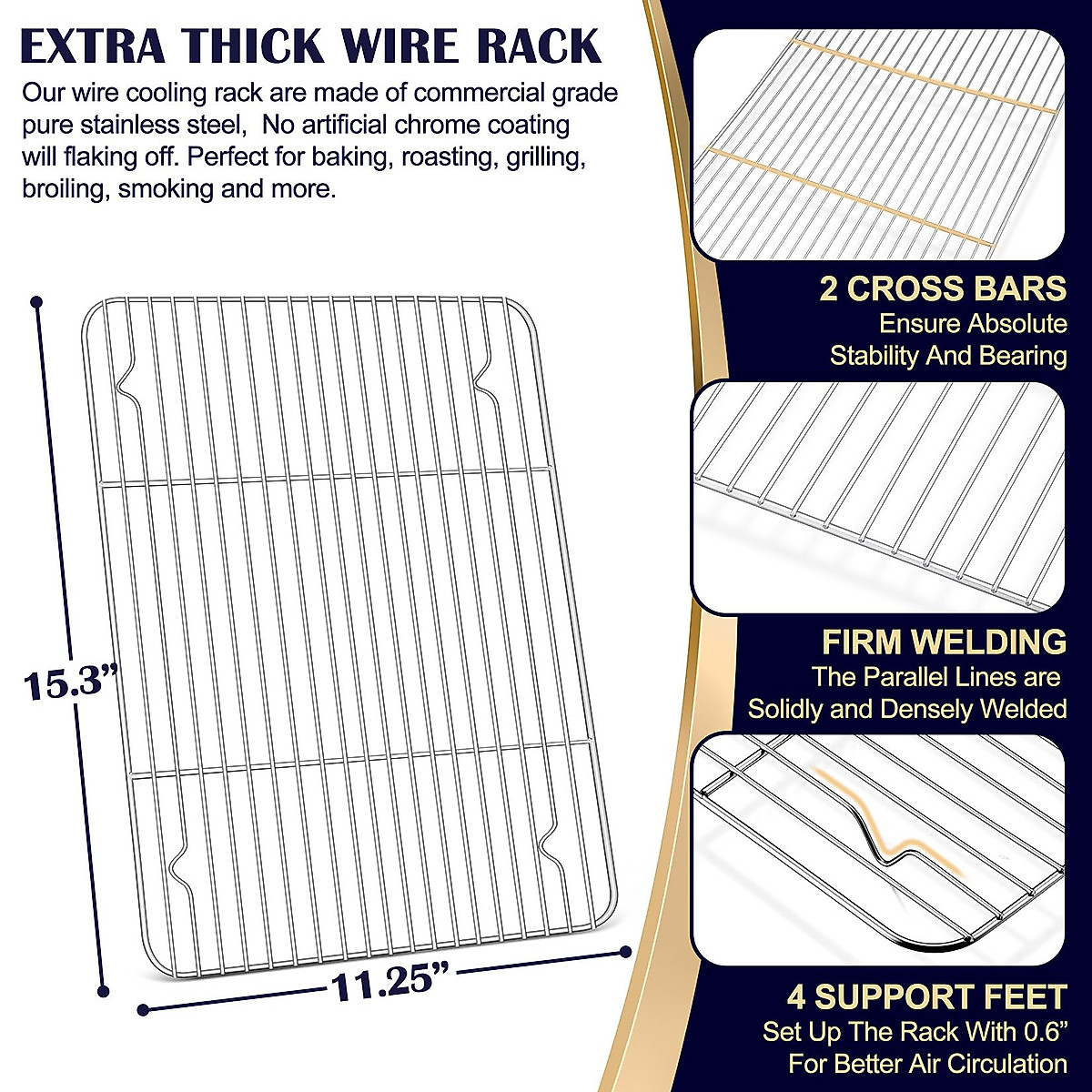 4Pcs Baking Sheet Pan with Rack Set, Joyfair Stainless Steel Oven Rectangular Pans Tray & Cooling Racks for Cookie/Jelly Roll/Bacon, Commercial Metal & Rust-free, Dishwasher Safe (16 Inch)