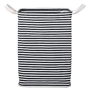 BIRDROCK HOME 61L Collapsible Single Square Laundry Hamper Basket - Grey & White Stripes Bin - Compact Dirty Clothes Organizer Bag - Lightweight Tote