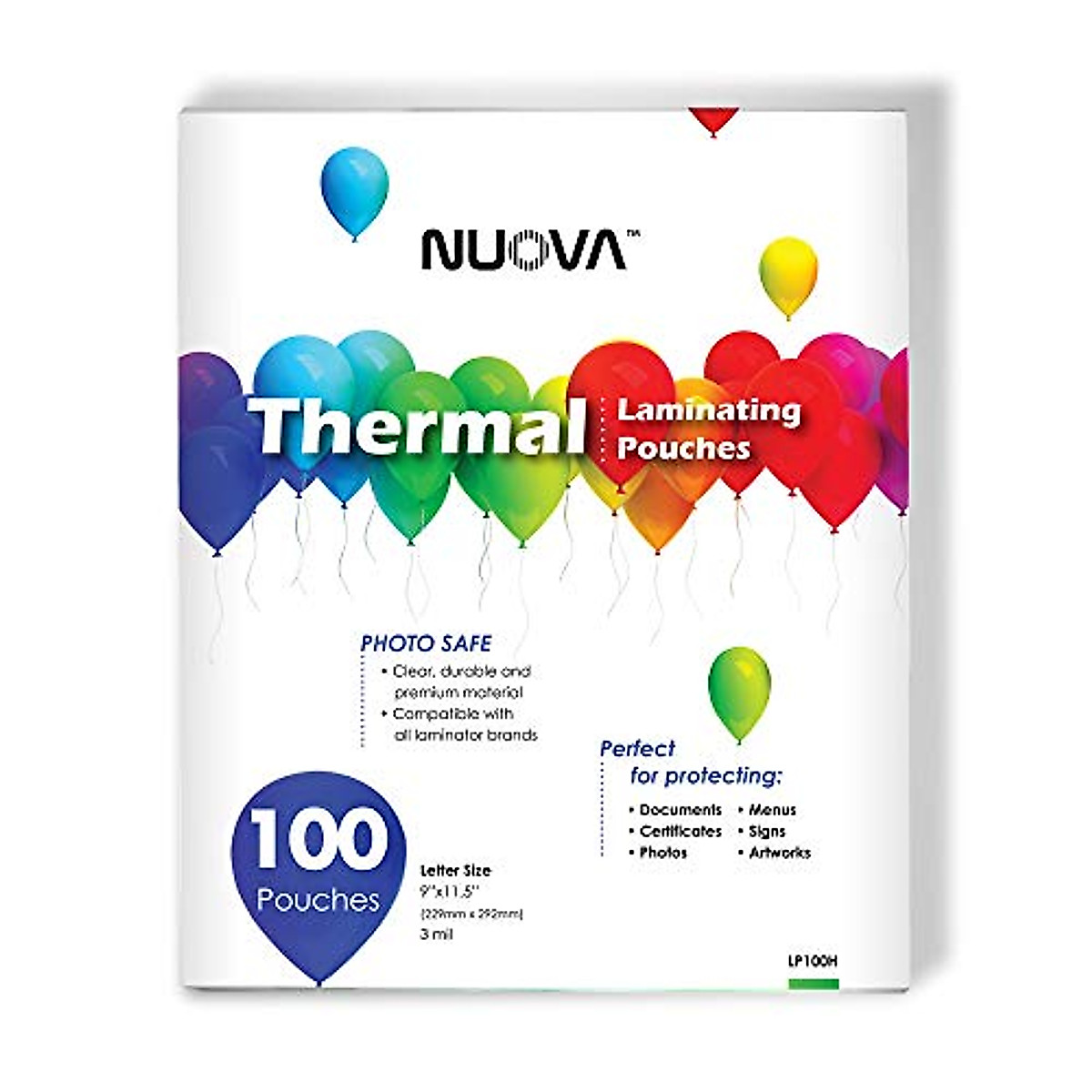 Nuova Premium Thermal Laminating Pouches 9" x 11.5", Letter Size, 3 mil, 100 Pack (LP100H)