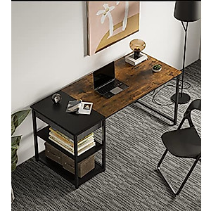 KAVFOCOY Simple Style Computer Desk with Storage Shelves Study Writing Table for Home Office Easy Assembly 55inch Rustic Brown