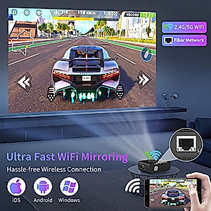 Upgraded High Brightness Video Projector 1000ANSI Lumen,Native 1080P 5G Wifi Bluetooth Projector Support 4K HDR10,Full HD Movie LED Overhead Projector for iOS Android Phone TV Box Laptop Home&Business