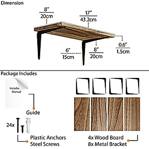 Wallniture Arras Floating Wall Bookshelves for Living Room Decor Laundry & Kitchen Organization Office Decor 17"x8" Wall Shelf Set of 4, Burnt Finish