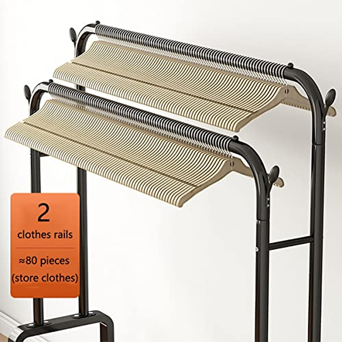 Mixfom Metal Garment Rail with Wheel, 6 Side Hooks and 4 Hanging Rail, Clothes Garment Coat Rack with 1-Tier Shelf, for Hanging Clothes, Coats, Skirts, Shirts, Sweaters