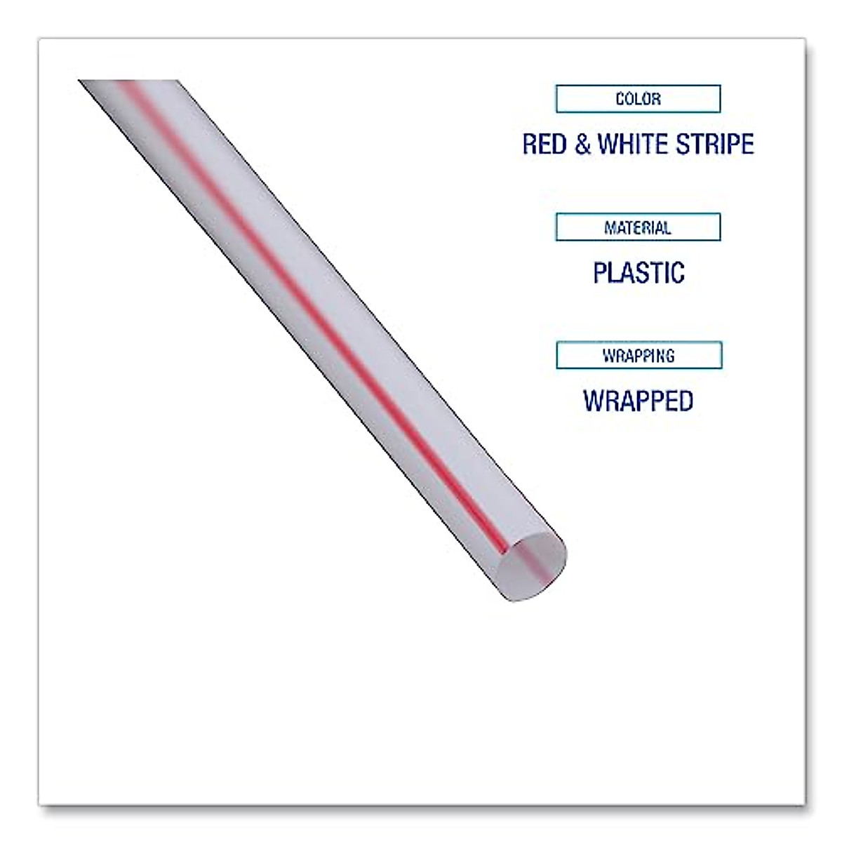 Boardwalk JSTW775S24 Jumbo Straws, 7 3/4-Inch , Plastic, Red w/White Stripe, 500/Pack, 24 Pack/Carton