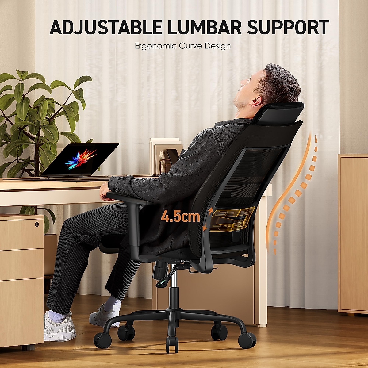 CAPOT Office Chairs with Headrest & Lumbar Support, High Back Office Chair for Neck Pain, Desk Chair with Infinite Angle Locking 90°-130°, Big and Tall Ergonomic Office Chair