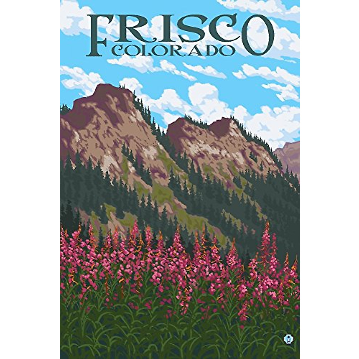 Frisco, Colorado, Fireweed and Mountains (24x36 Giclee Fine Art Print, Recycled Wood Frame, Espresso Brown)