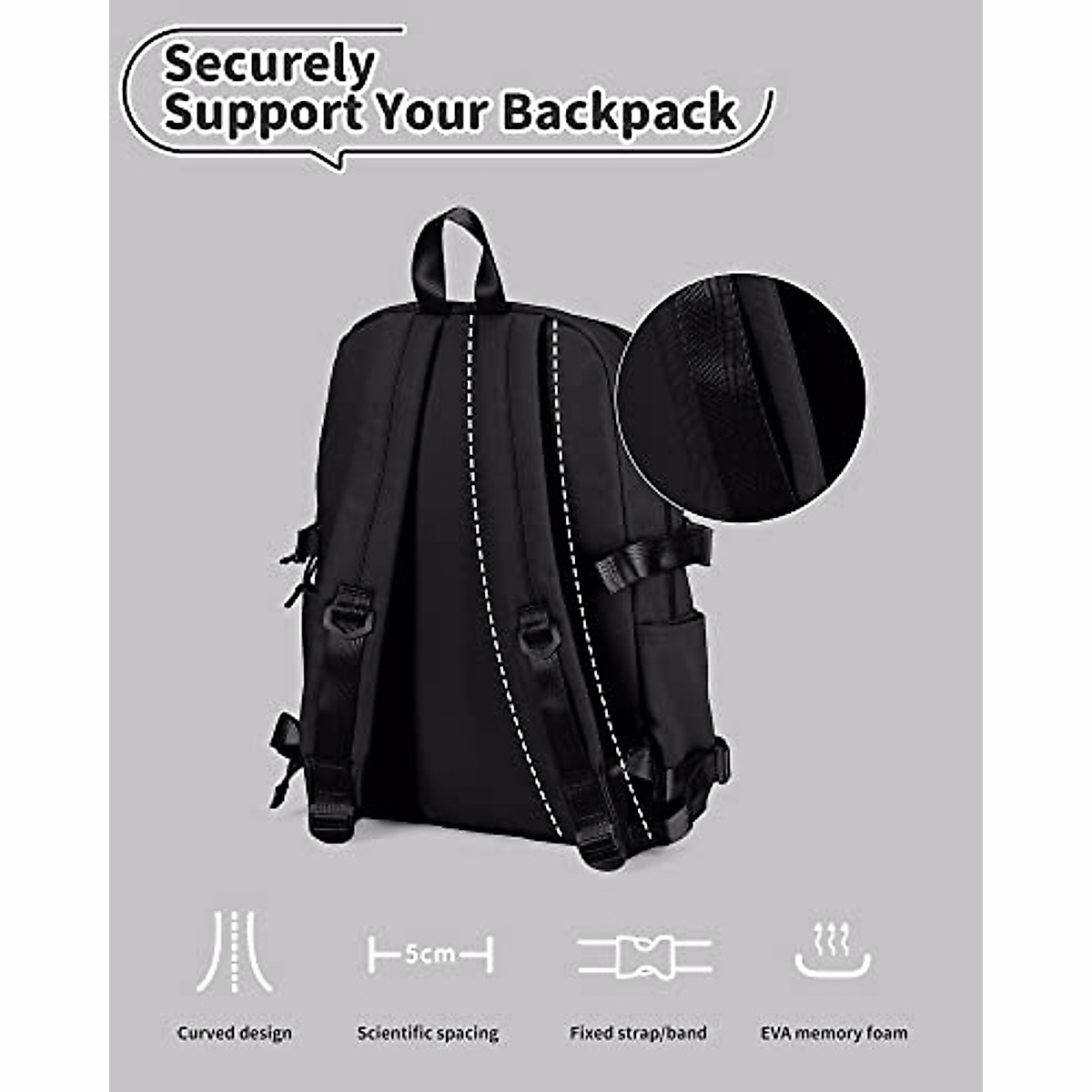 Black School Backpack for Girls Boys Cute Kawaii Lightweight College High School Bookbag for Teens Durable Middle School Students Bags Waterproof Casual Daypack For Men Women