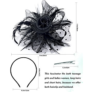 Bniksok Black Fascinator Hat for Women Tea Party Headpiece Horse Race Organza Headband Hair Clip Church Hat for Cocktail Wedding Halloween