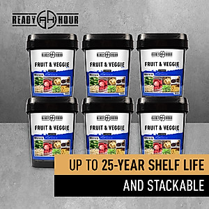 Ready Hour, Fruit & Veggie Mix, Real Non-Perishable Freeze-Dried Food, 30-Year Shelf Life, Portable Emergency and Adventure Food Supply, Durable Flood Safe Container, 56 Servings