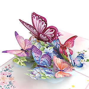 RIZOSI Butterfly Garden Pop Up Card, Pop Up Flower Cards, Handmade Flower Greeting Cards, 3D Birthday Card, Mother’s Day Card Pop Up, Anniversary, Valentine, Thinking of You, Birthday Gift, 15x20 cm