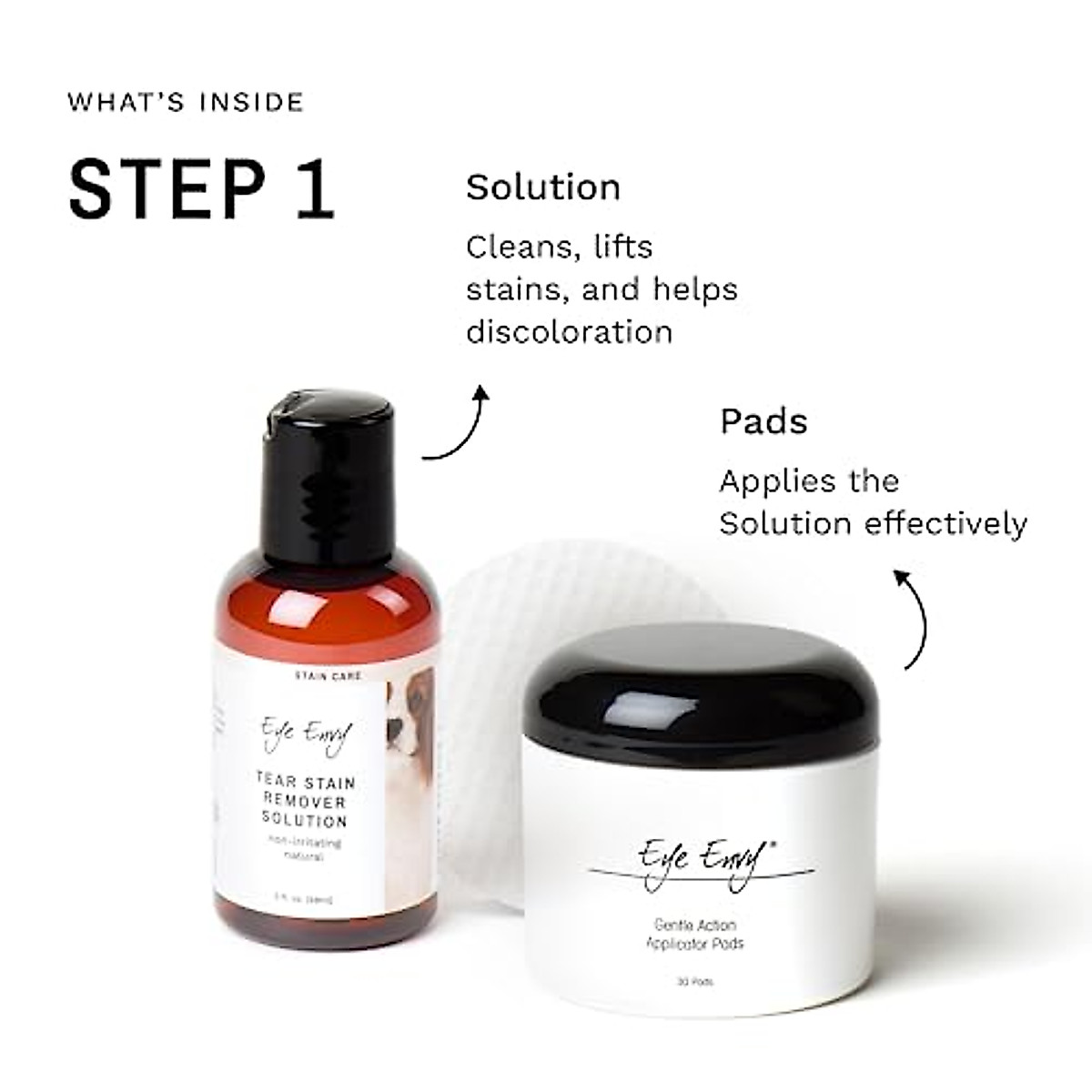 Eye Envy Dog Tear Stain Remover Starter Kit with ProPowder Brush | Stain Solution, Applicator Pads, Stain Powder and Small Applicator Brush | Lasts 30-45 days